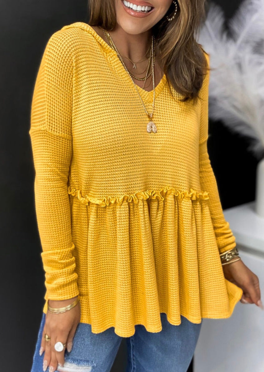 Yellow waffle babydoll top – lnatrendsboutique